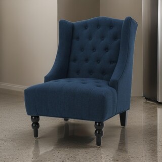 Todd Accent Chair, Navy Blue Button Tufted Linen, Classic Wingback ...