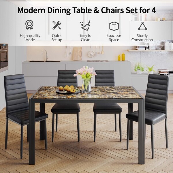 5 Pieces Glass Dining Table Set 4 Person Modern Home Kitchen Chairs with High Back PU Leather Dining Chairs On Sale Bed Bath Beyond 39409759