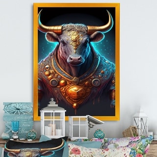 Designart "Futuristic Golden Bull" Animals Bull Framed Art Print - Bed ...