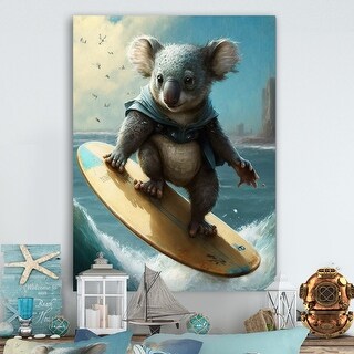 Designart 'Koala Surfing I' Animals Koala Metal Wall Art - Bed Bath ...