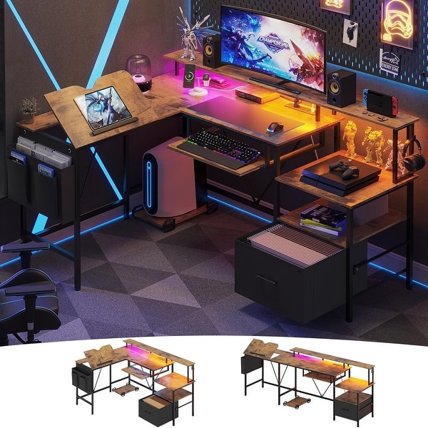 L Shaped Gaming Desk Reversible Corner Office Desk with Storage - Bed ...