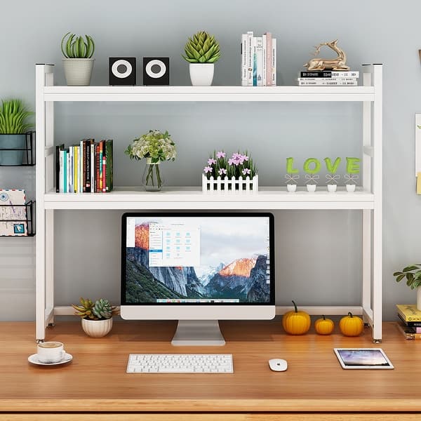 Computer Desktop Bookcase Adjustable Height Countertop Wood Rack - On ...