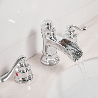 Bathroom Sink Waterfall Faucet with Drain Assembly 3 Holes Two Handle ...