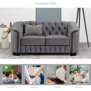 Velvet Fabric Backrest Loveseat Curved Arms Upholstered Deep Seat Sofa ...