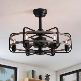 25" Caged Ceiling Fan with Light Remote Control 6-Light Farmhouse ...