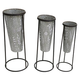 VIP Metal 24 in. Gray Flower Buckets in Frame Set of 3 - Bed Bath ...