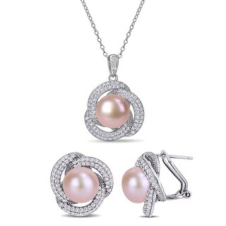Miadora 10mm Cultured Freshwater Pink Pearl and 2 1/3ct TGW Cubic ...