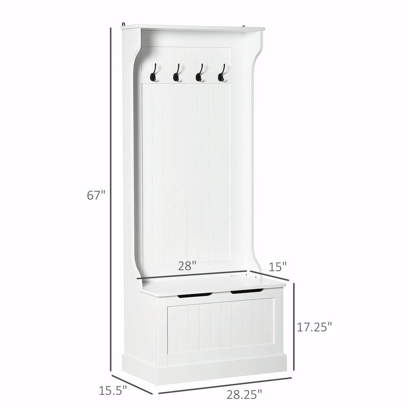 67'' Tall Hall Tree with Coat Rack, Storage, and Sitting Bench ...