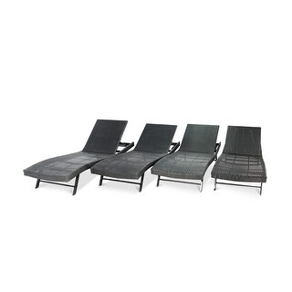 M4H Set Of 4 Faro Wicker Metal Recline Outdoor Chaise Lounge in Black ...