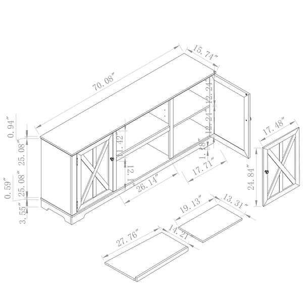 70" Farmhouse TV Stand Console for TVs up to 75 inch - 70" in Width ...