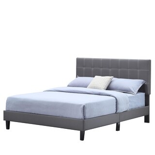 Bed Frame Set, Beds Headboard & Platform & Slats, Faux Leather/Queen ...
