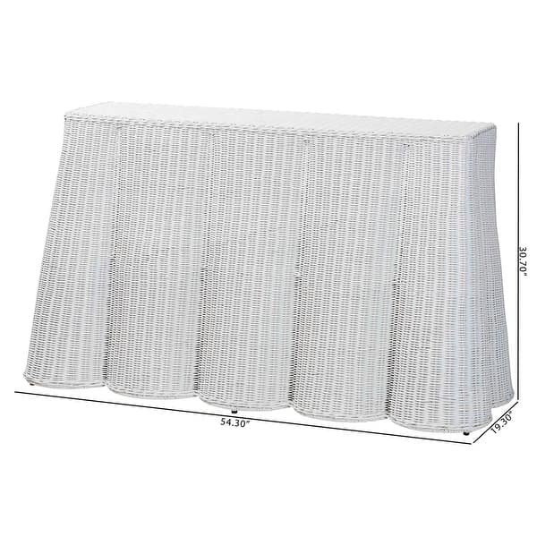 Palm Scallop Natural Rattan Console Table – Handwoven Wicker Accent ...