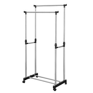 Portable Rolling Clothes Rack Double Hanging Garment Bar - Bed Bath ...