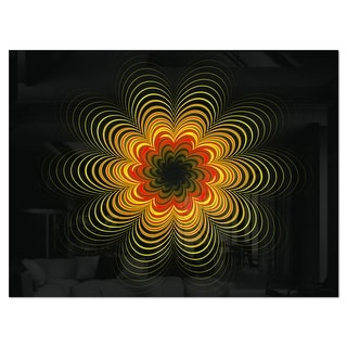 Psychedelic Yellow Fractal Flower - Large Floral Glossy Metal Wall Art ...