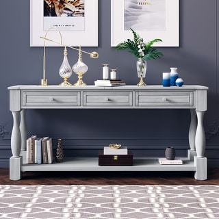 Extra-Thick Console Table Gray Long Sofa Table with 3 Storage Drawers ...