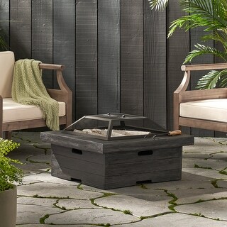 Outdoor Modern 29" Square Wood Burning Fire Pit,Grey - Bed Bath ...