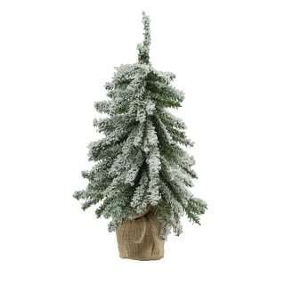 15" Potted Flocked Downswept Mini Village Pine Medium Artificial Tree ...