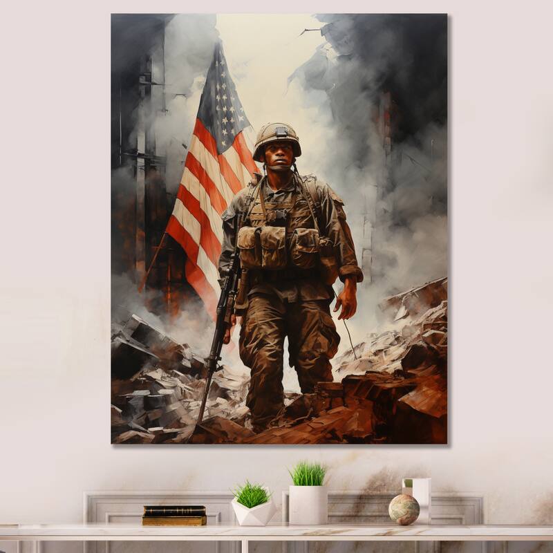 Designart "Soldiers Silent Strength II" Army Wall Art Living Room ...