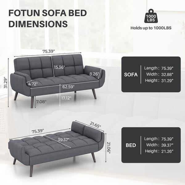 75.39 Inch Futon Sofa Bed-Convertible Couch Loveseat Sleeper for Living ...