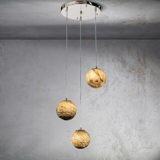 CraftHome Modern 3-Light Glazed Glass Pendant Lamp Set Handblown Round ...