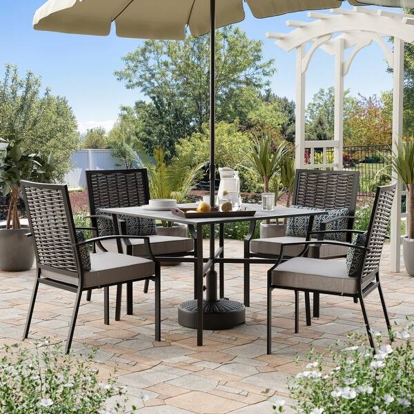 Sintra Grey 5-Piece Square Patio Dining Set with Cushions and Pillows ...