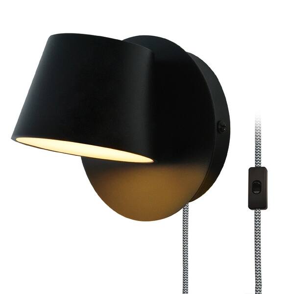 Modern Wall Lamp Plug in Cord Round Rotatable Black /White Wall Sconce ...