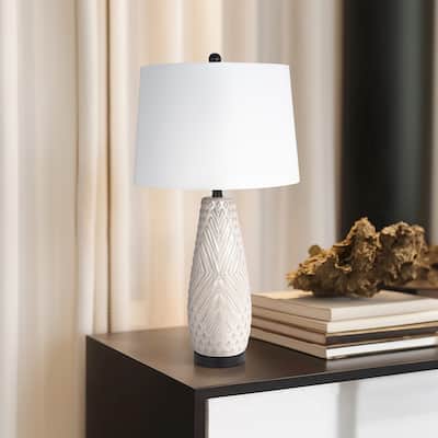Sagebrook Home Neutral Ceramic 30" Textured Table Lamp, Ivory, Cylinder ...