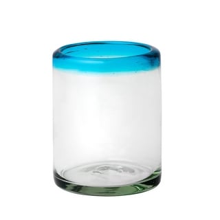 10 Strawberry Street Aqua Rim Handblown Mexican Glassware, Set of 6 ...