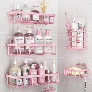5 Piece Shower Basin Rustproof Storage Rack, Sticky Bathroom Wall ...