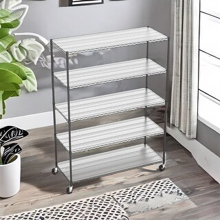 5 Tier Heavy Duty Adjustable Storage Rack with Wheels and Shelf Liners ...