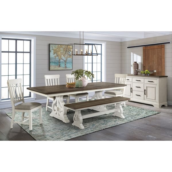 Drake Rustic White and French Oak Dining Bench with Wood Seat - Bed ...