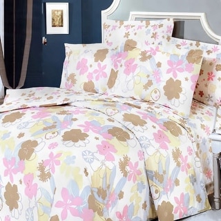 Pink Brown Flowers 100% Cotton 5PC Comforter Set - Bed Bath & Beyond ...
