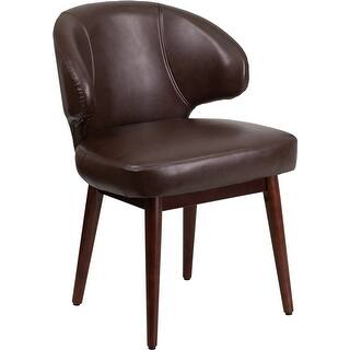 Silkeborg Curved Back Brown Leather Side Reception/Guest Chair w/Walnut ...