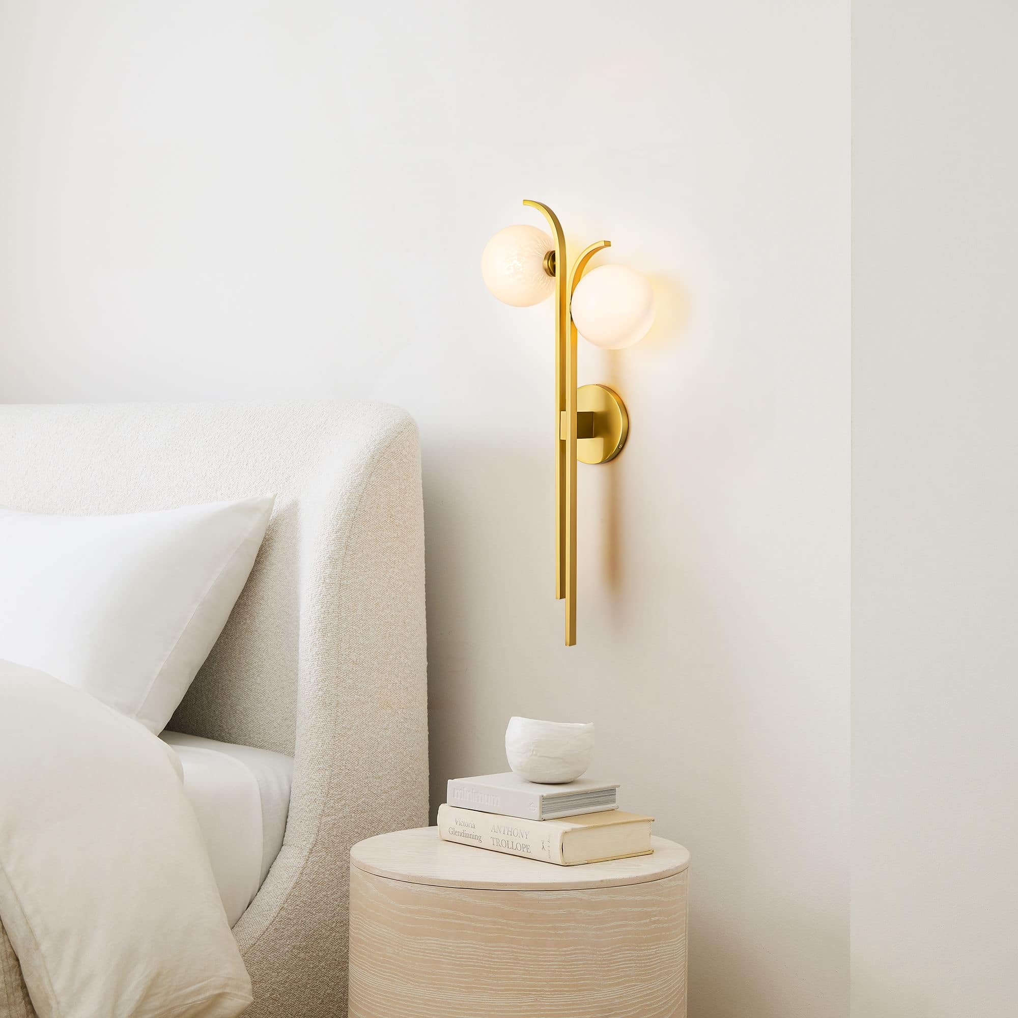 2-Light Modern Gold Linear Sputnik Speckled Opal Glass Globe Bathroom ...