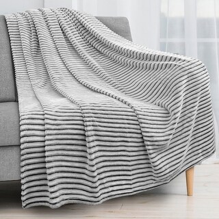 60" x 80" Throw Stripe Flannel Fleece Blanket Black and White - Bed ...