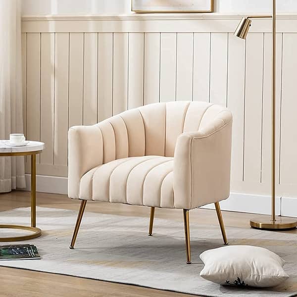 SEYNAR Modern Glam Velvet Accent Vanity Chair with Golden Metal Legs ...