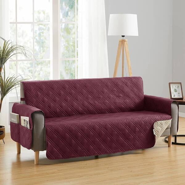 Teflon Newfield Reversible Sofa Cover, Burgundy and Tan - Bed Bath ...