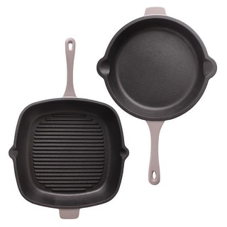 BergHOFF Neo 2pc Cast Iron 10" Fry Pan & 11" Grill Pan Cookware Set ...