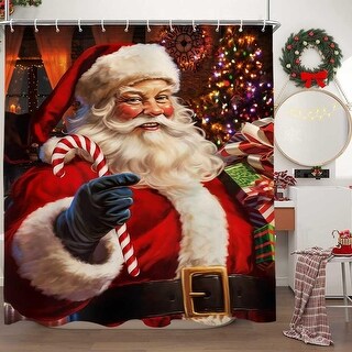 Santa Claus Shower Curtain 72x72, Red Christmas Bath Decor with Hooks ...
