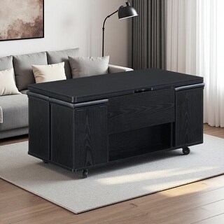 Multi-Functional Lift-Top Coffee Table with Hidden Storage, 4 Stools ...