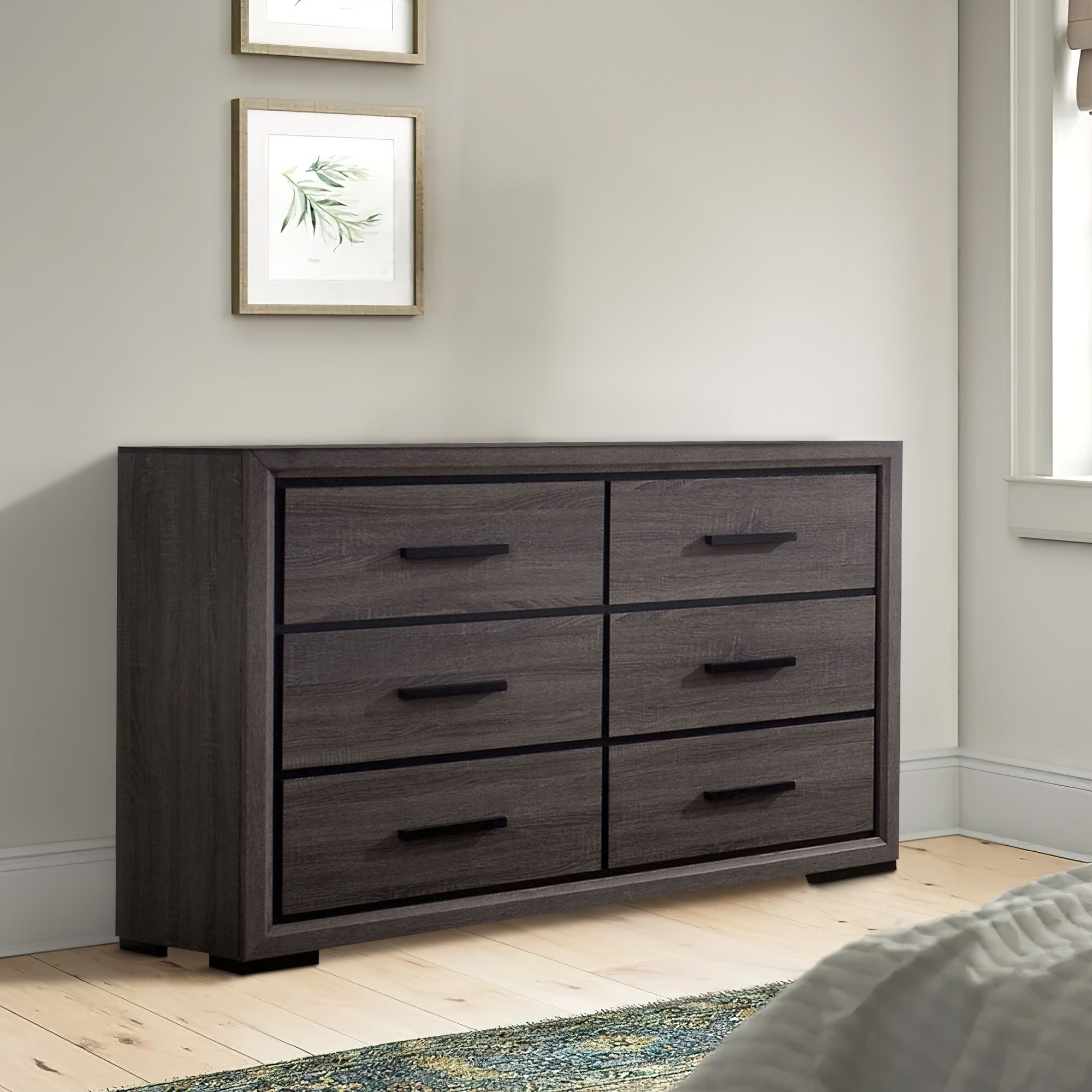 Grey dresser black handles store