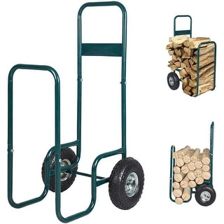 Rolling Wheeled Firewood Log Cart Portable Log Rack with Wheels for ...