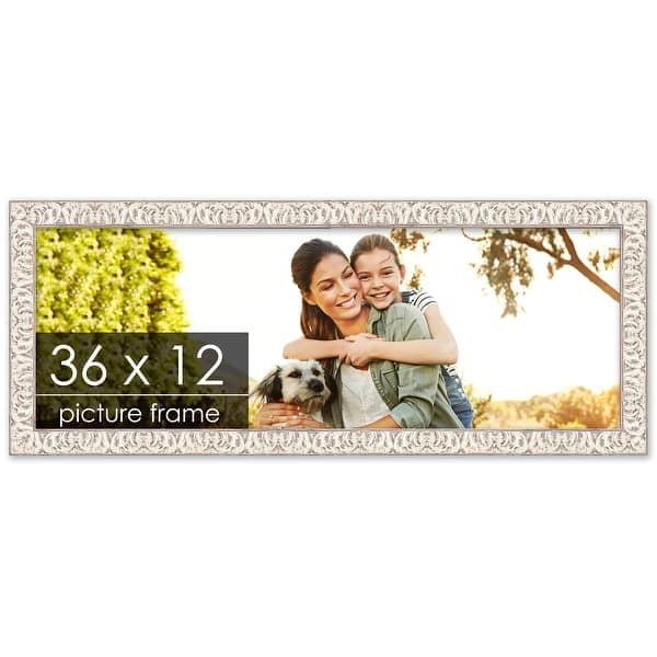 36x12 Ornate White Washed Wood Picture Panoramic Frame Panoramic Poster ...