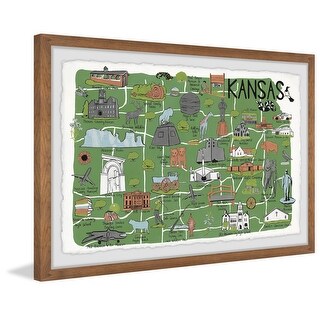 'Illustrated Map of Kansas Attractions' Framed Painting Print - Bed ...