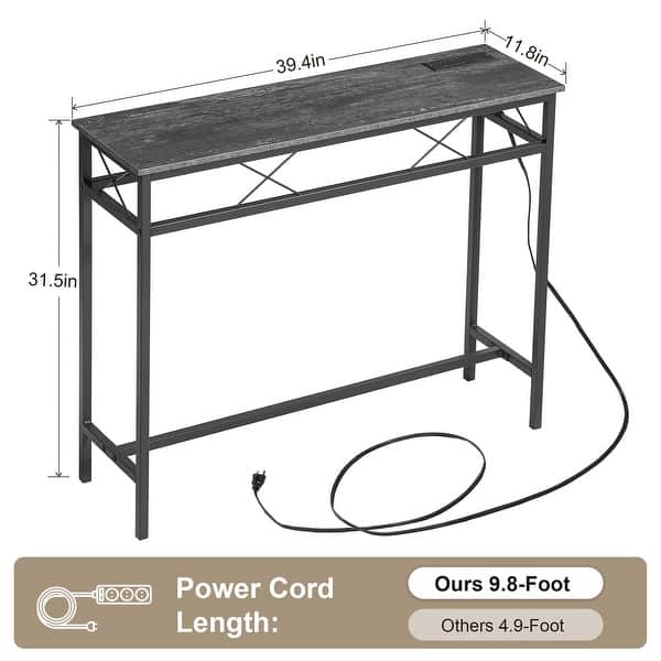 VECELO Industrial Rectangular Console Table with AC Power and USB ...