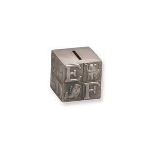 Curata Pewter-Tone Finish Metal Small Baby Block Bank - 2.5" - Bed Bath ...