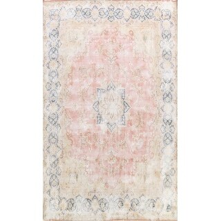 Muted Distressed Floral Persian Kerman Wool Area Rug Hand-knotted - 9 ...