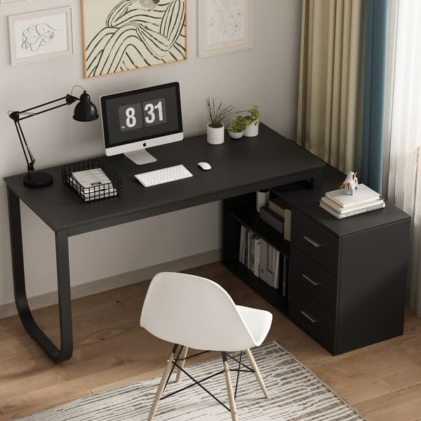 3-Drawer L-Shape Executive Desk Computer Tables With Storage Cabinet ...