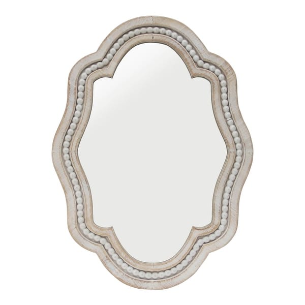 27" Tall Whitewash Wall Mirror with Beaded and Scalloped Edges - Bed ...