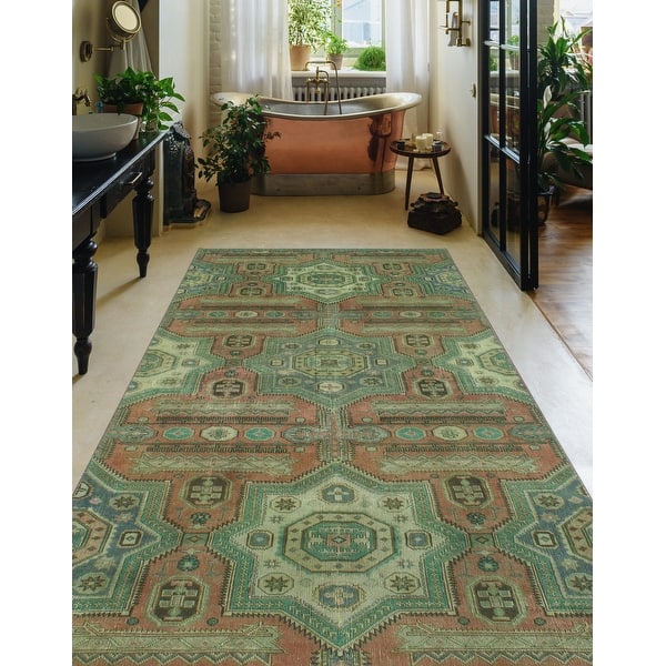 Fine Vintage Distressed Ashly Rust/Green Rug - 4'7" x 9'5" - Bed Bath ...